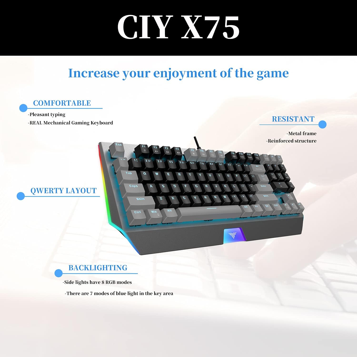CIY Mechanical Gaming Keyboard, RGB Backlit Ultra-Compact 89 Keys ...