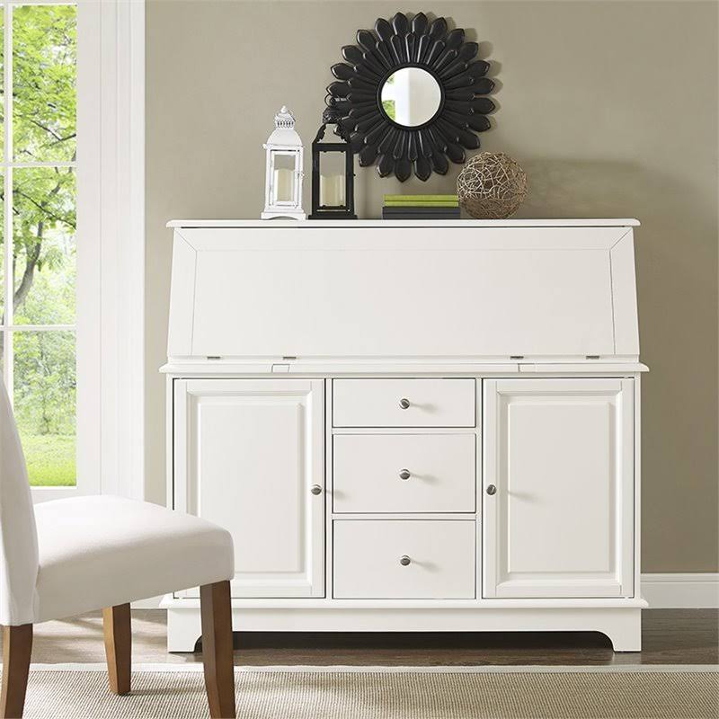 Pemberly Row Fold Down Desktop Home Secretary Desk with Hutch in White ...