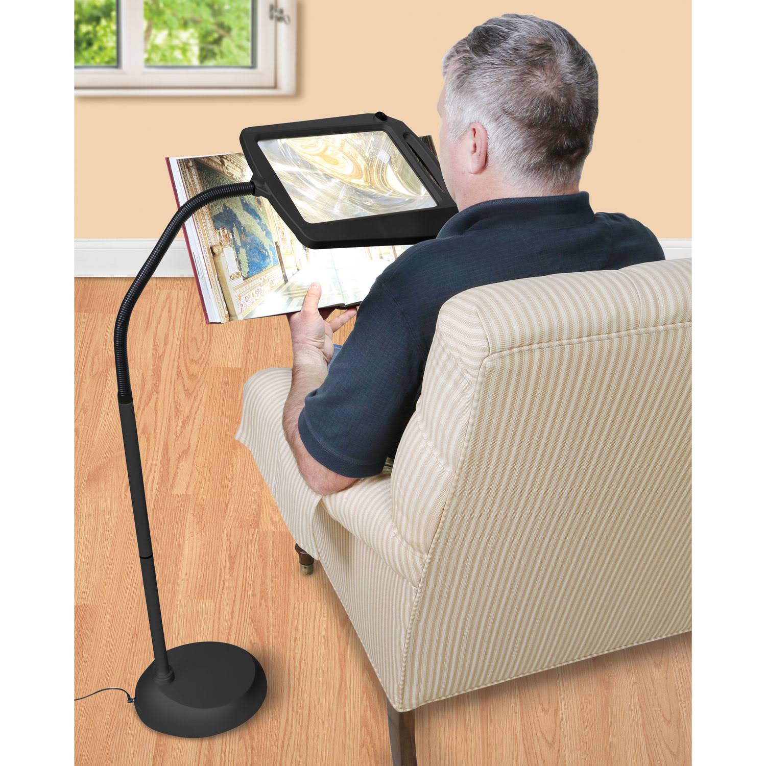 Adjustable Lighted Floor Standing Magnifier - 3X Magnification - Black ...