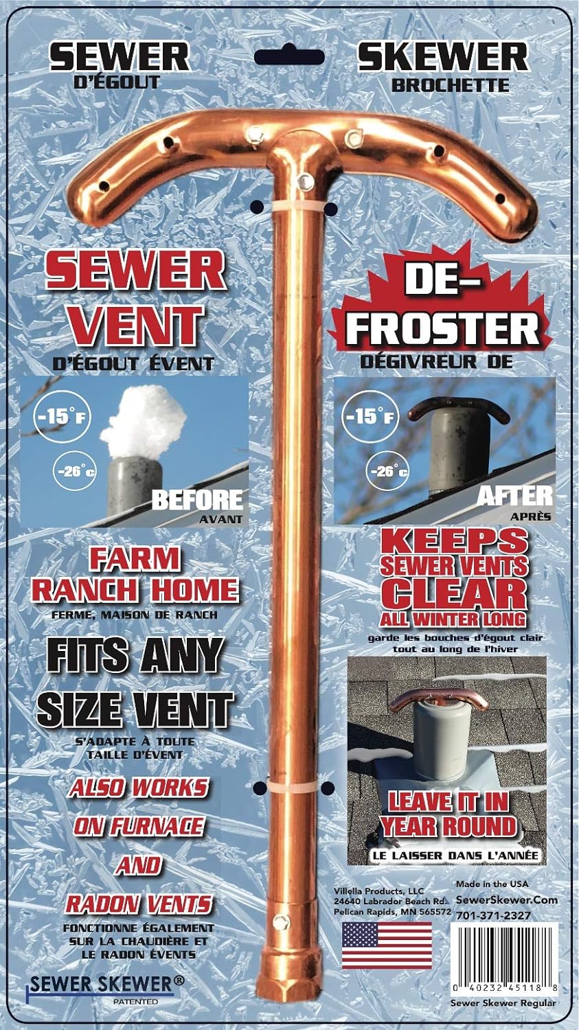 Sewer Skewer Vent Defroster for Sewer Pipes & Roof Vents, Prevents ...