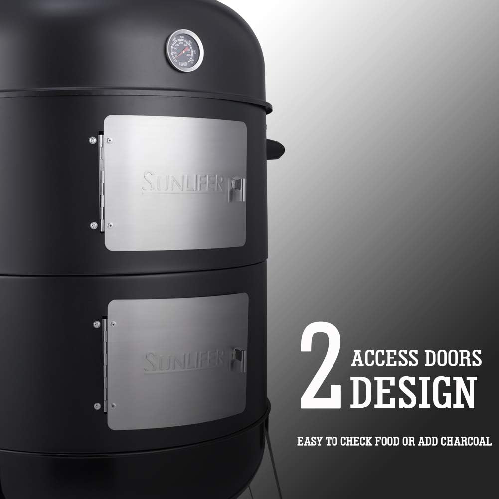 SUNLIFER 20.5 Inch Vertical Charcoal Smoker and Grill Combo, Heavy-Duty ...