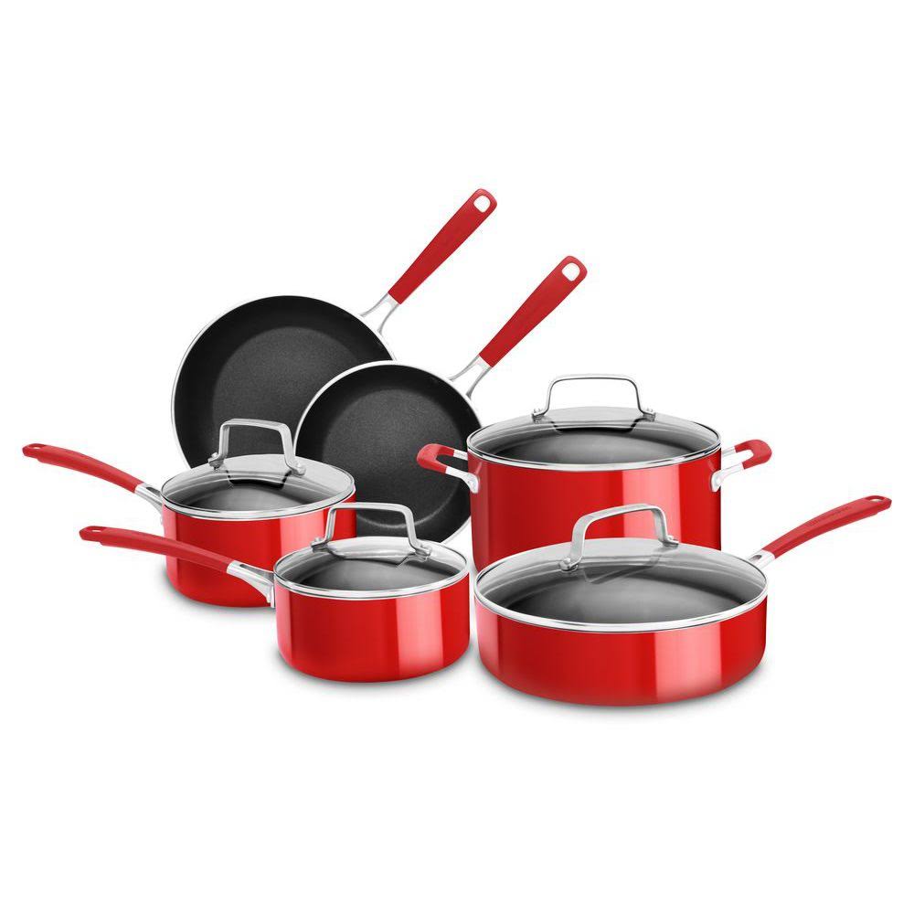 KitchenAid Aluminum Nonstick 10-Piece Cookware Set - Empire Red ...