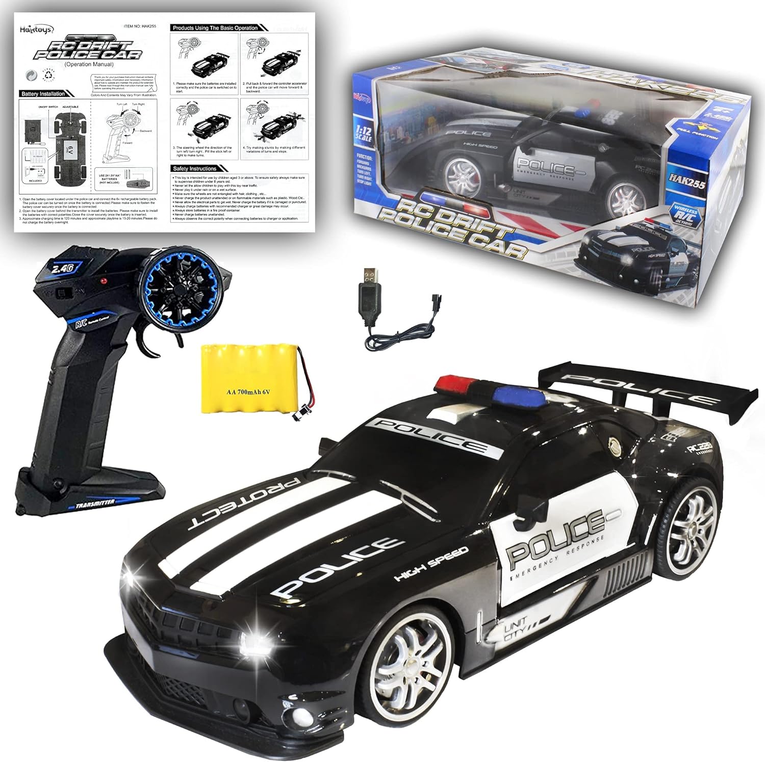 Haktoys Remote Control Police Car RC High Speed Cop Chase 1:12 Scale ...