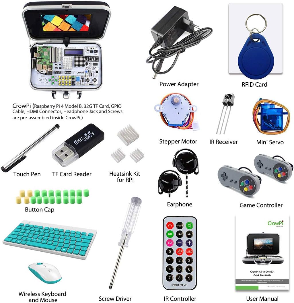 ELECROW CrowPi Raspberry Pi 4 3b 3b+ Sensor Kit for Learning Programming (Basic Kit, RPI Not ...