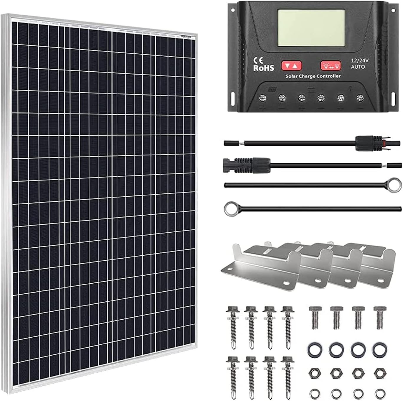HQST 100W Solar Panel Kit 12V Monocrystalline Solar Panel with 30A PWM ...