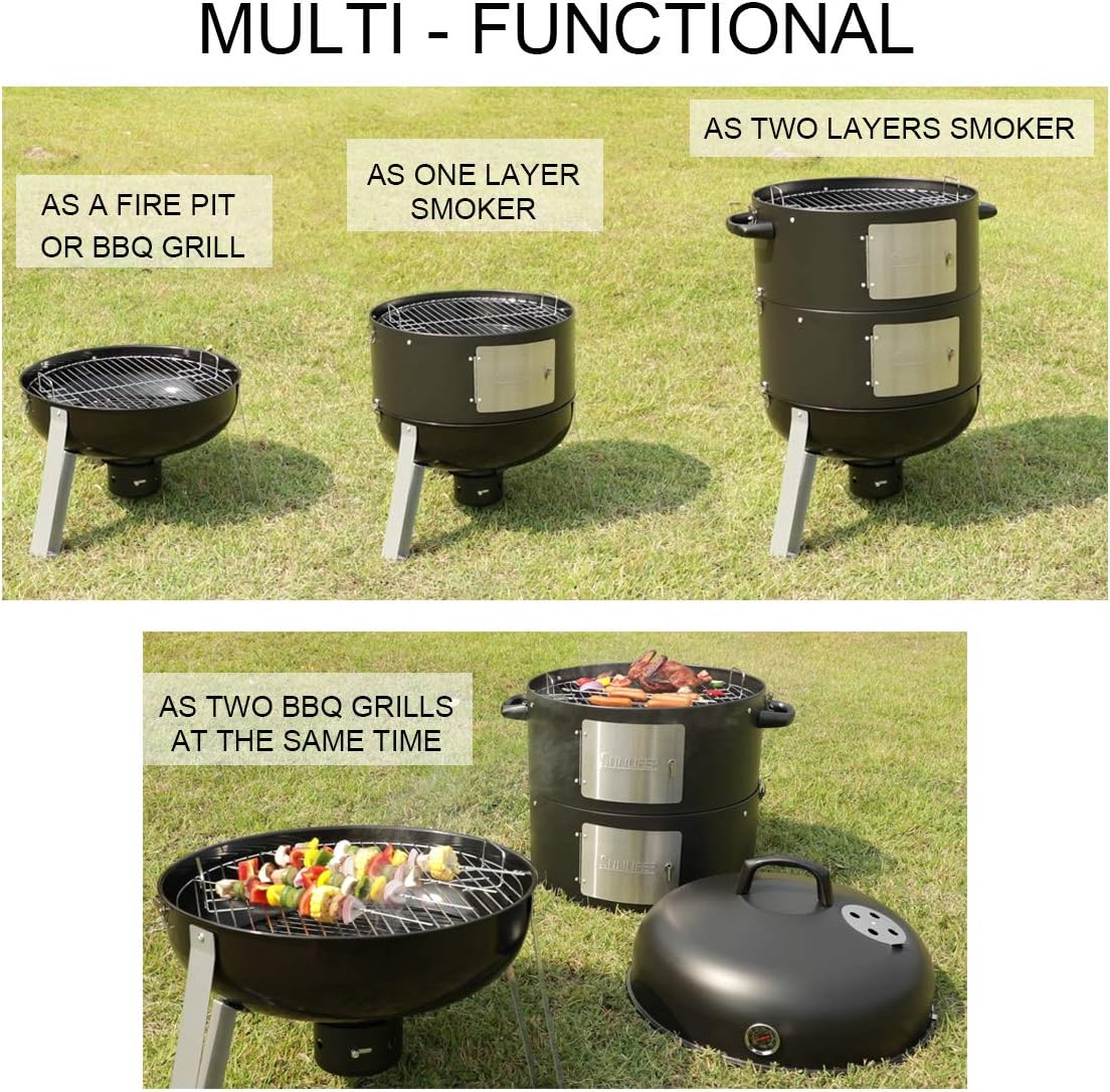 SUNLIFER 20.5 Inch Vertical Charcoal Smoker and Grill Combo, Heavy-Duty ...