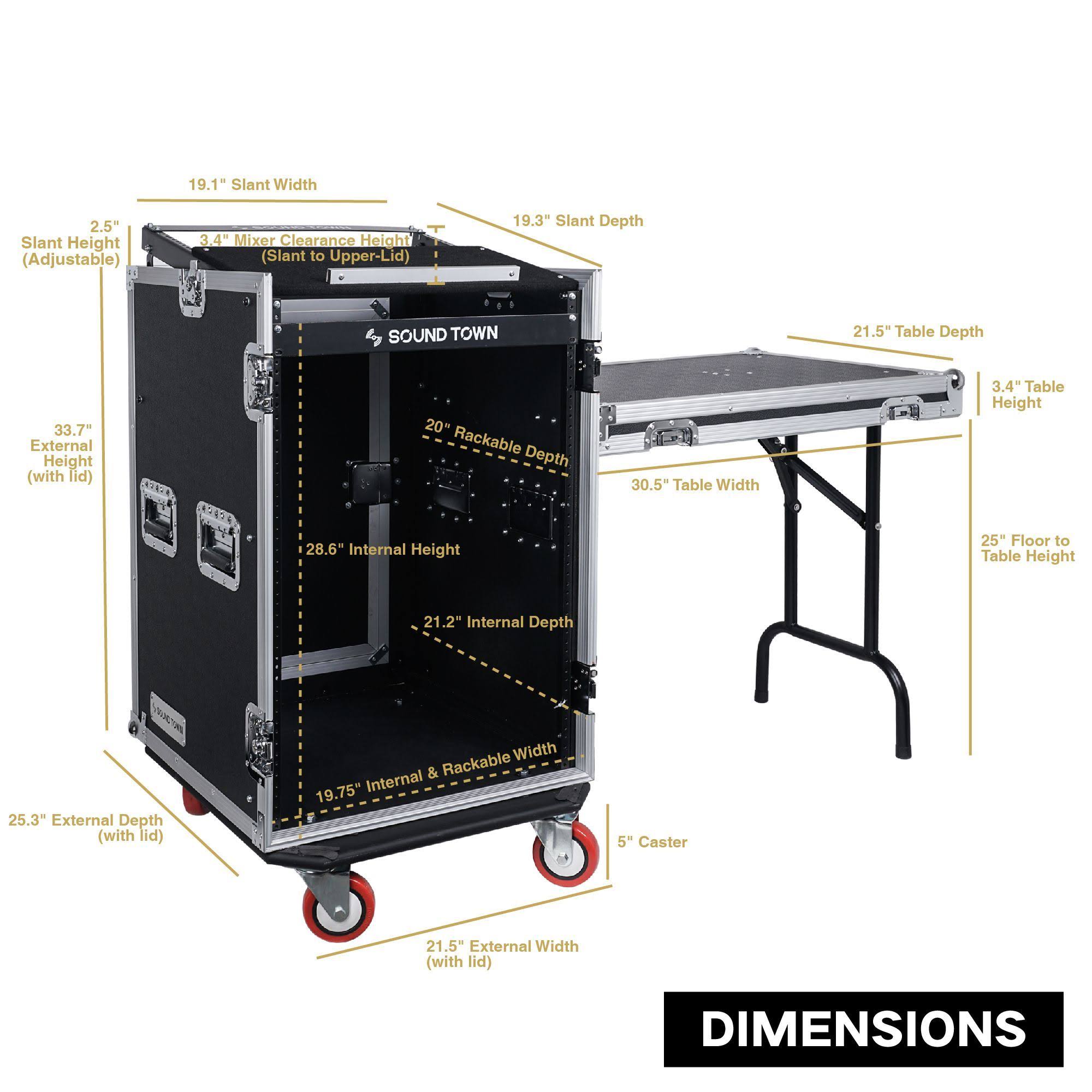 Sound Town 16-Space Pa/dj Rack/Road Case with 11U Slant Mixer Top, 20 ...