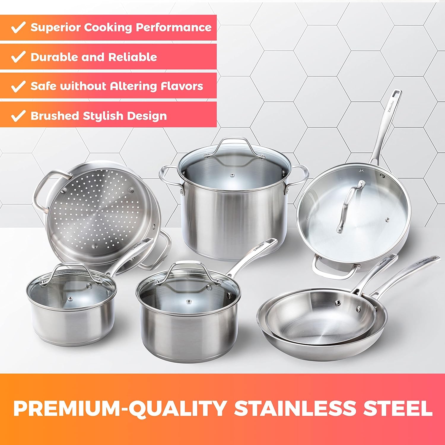 Mueller Pots and Pans Set 17-Piece, Ultra-Clad Pro Stainless Steel ...