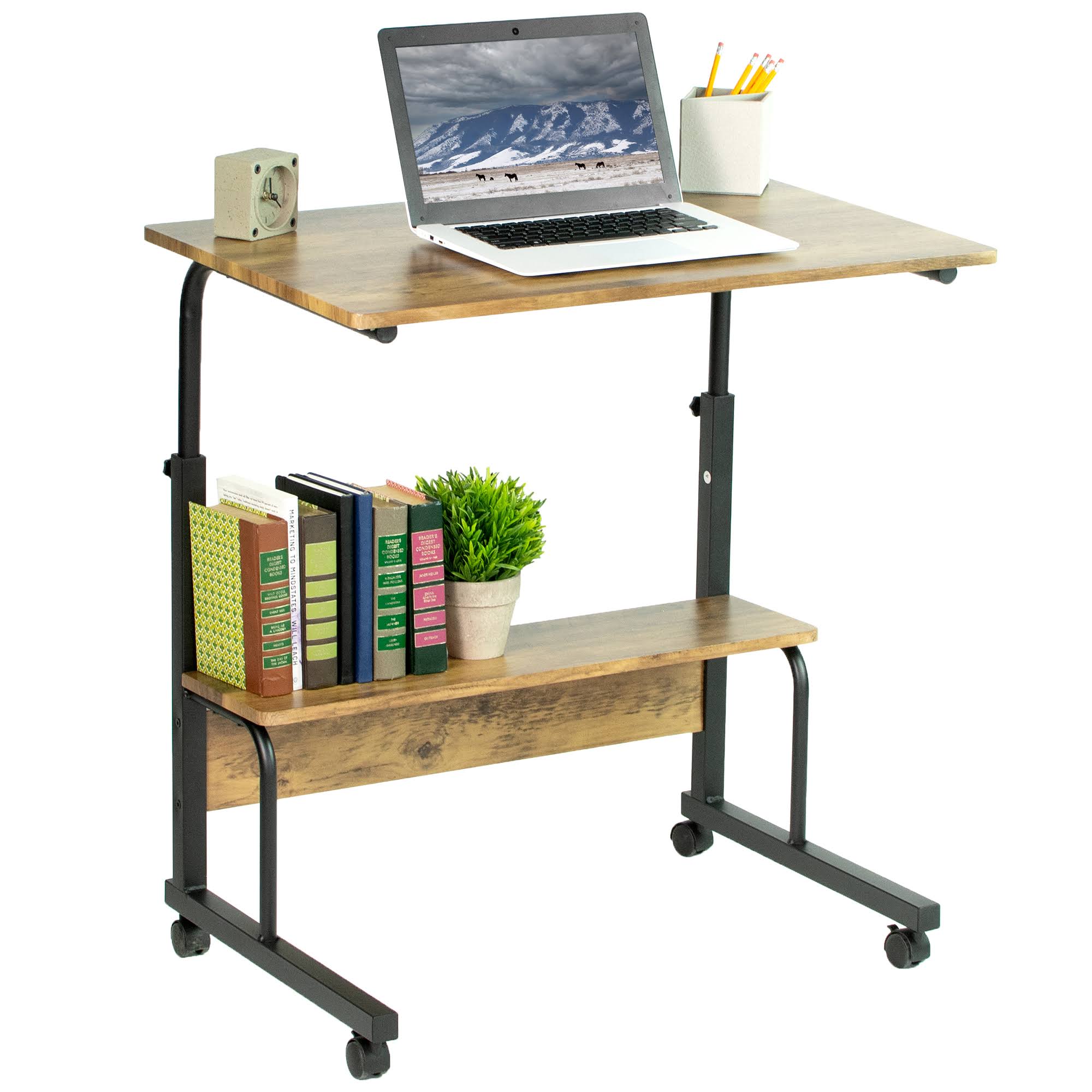 Vivo Mobile Height Adjustable Laptop Workstation Cart with Storage ...