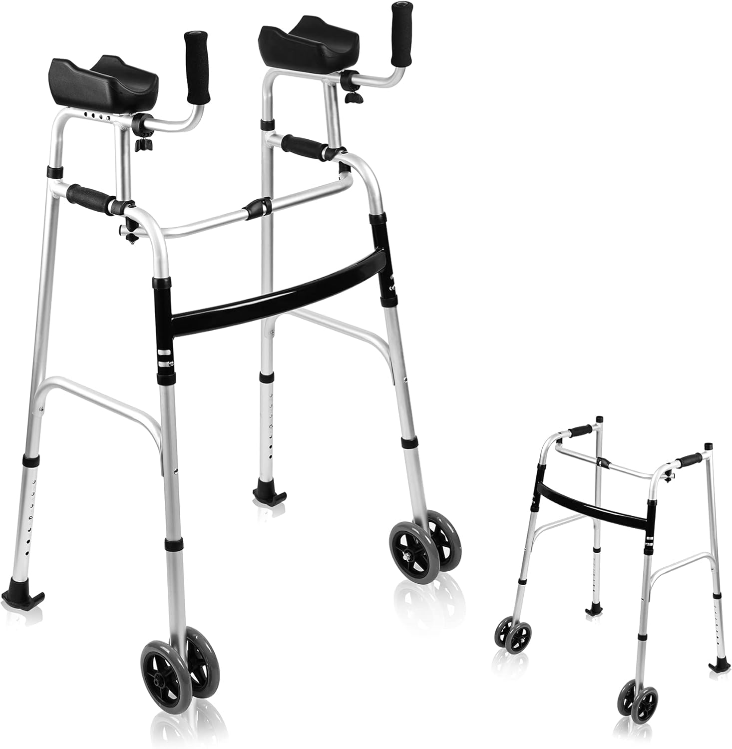 AHB Folding Walker with 4 Wheels and Arm Rest Pad, Lightweight Standard ...
