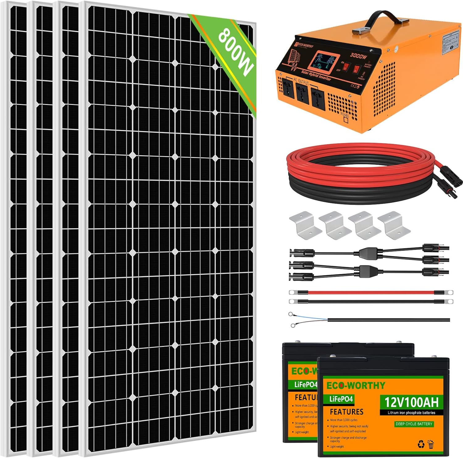 ECO-WORTHY 800W 3.2KWH Solar Power System Kit for Home House: 4pcs 195W ...