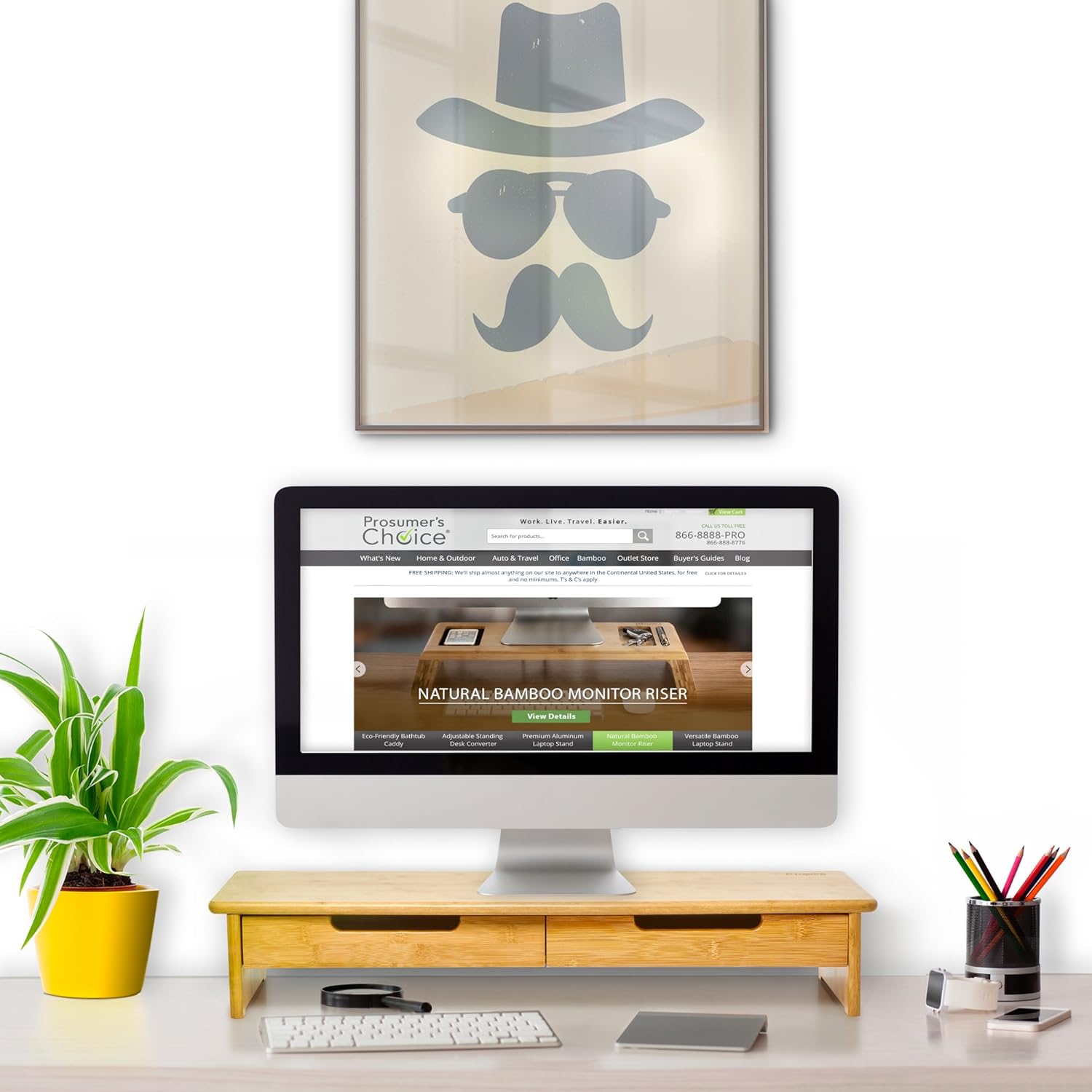 Prosumer’s Choice Bamboo TV/Monitor Stand and Riser with Dual Pull-Out ...