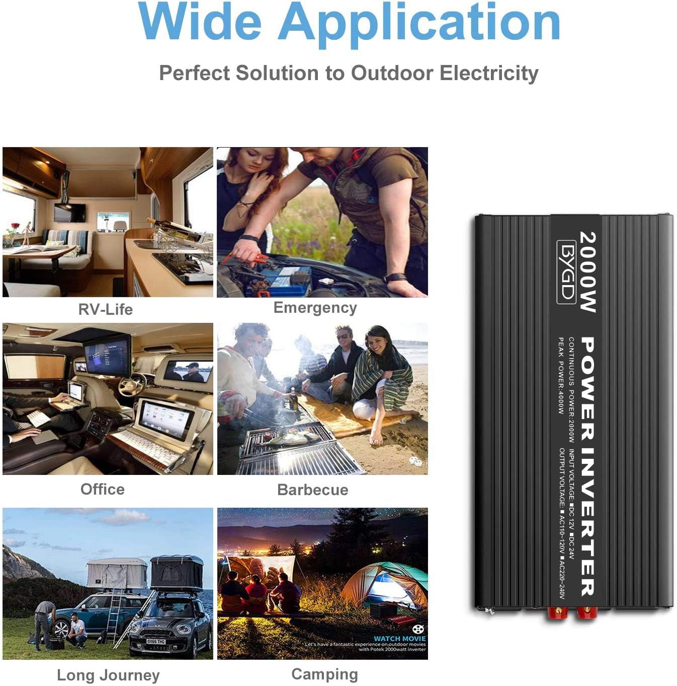 BYGD 800W Power Inverter Truck/RV 12V DC to 110V AC Converter with Dual ...