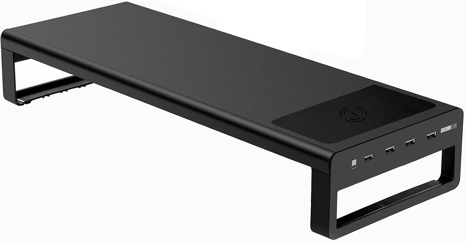 Vaydeer 2 Tiers Aluminum Monitor Stand with Wireless Charging and 4 ...