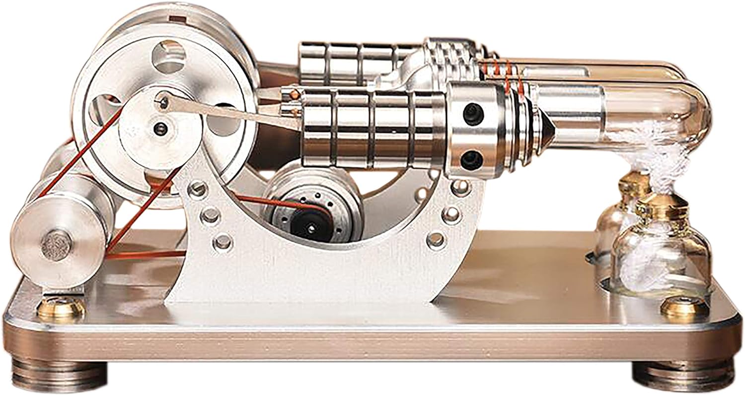 Sunnytech Hot Air Stirling Engine (2-Cylinder) Colourful LED Flywheels ...