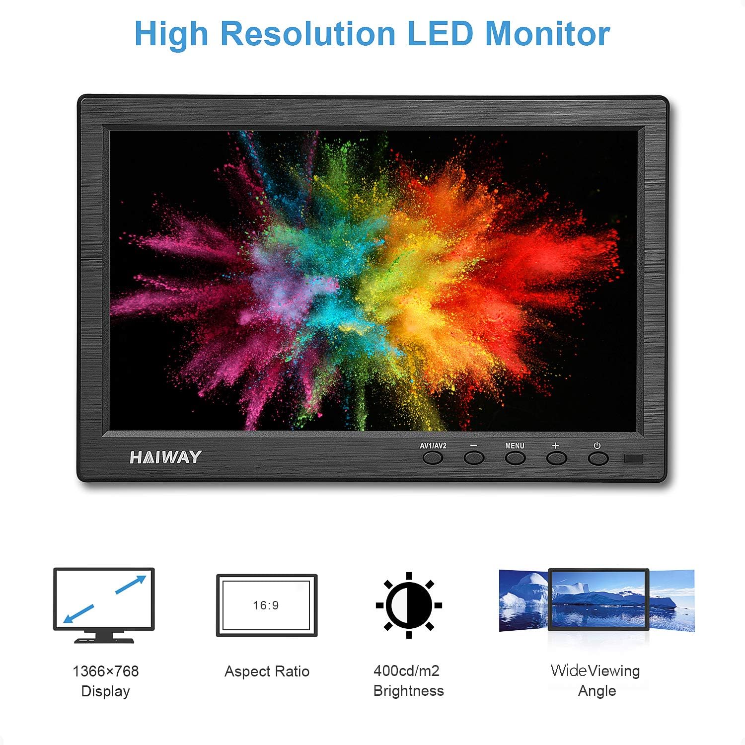 Haiway 10.1 inch Security Monitor, 1024x600 Resolution Small HDMI ...