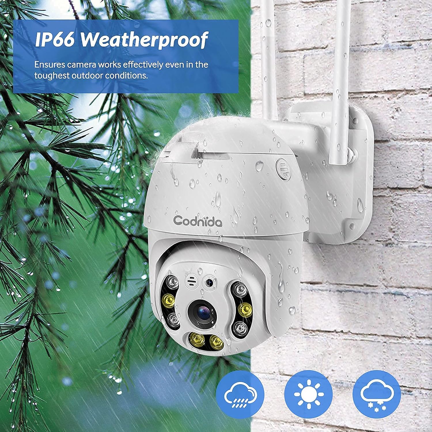 Security Camera Outdoor, Codnida Pan Tilt Wireless WiFi Home Security ...