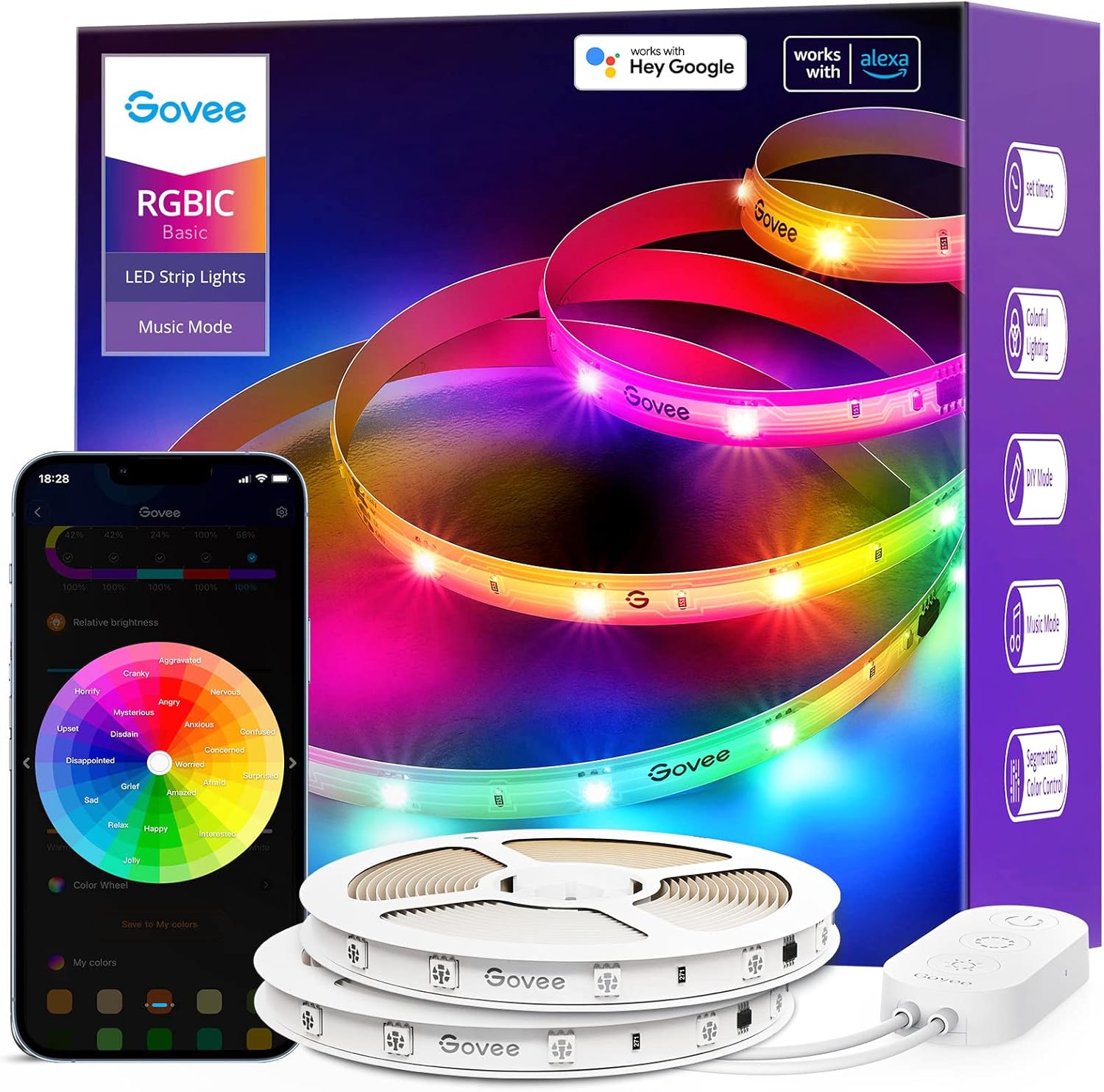 Govee 65.6ft RGBIC Alexa LED Light Strip, Smart WiFi LED Lights Work ...