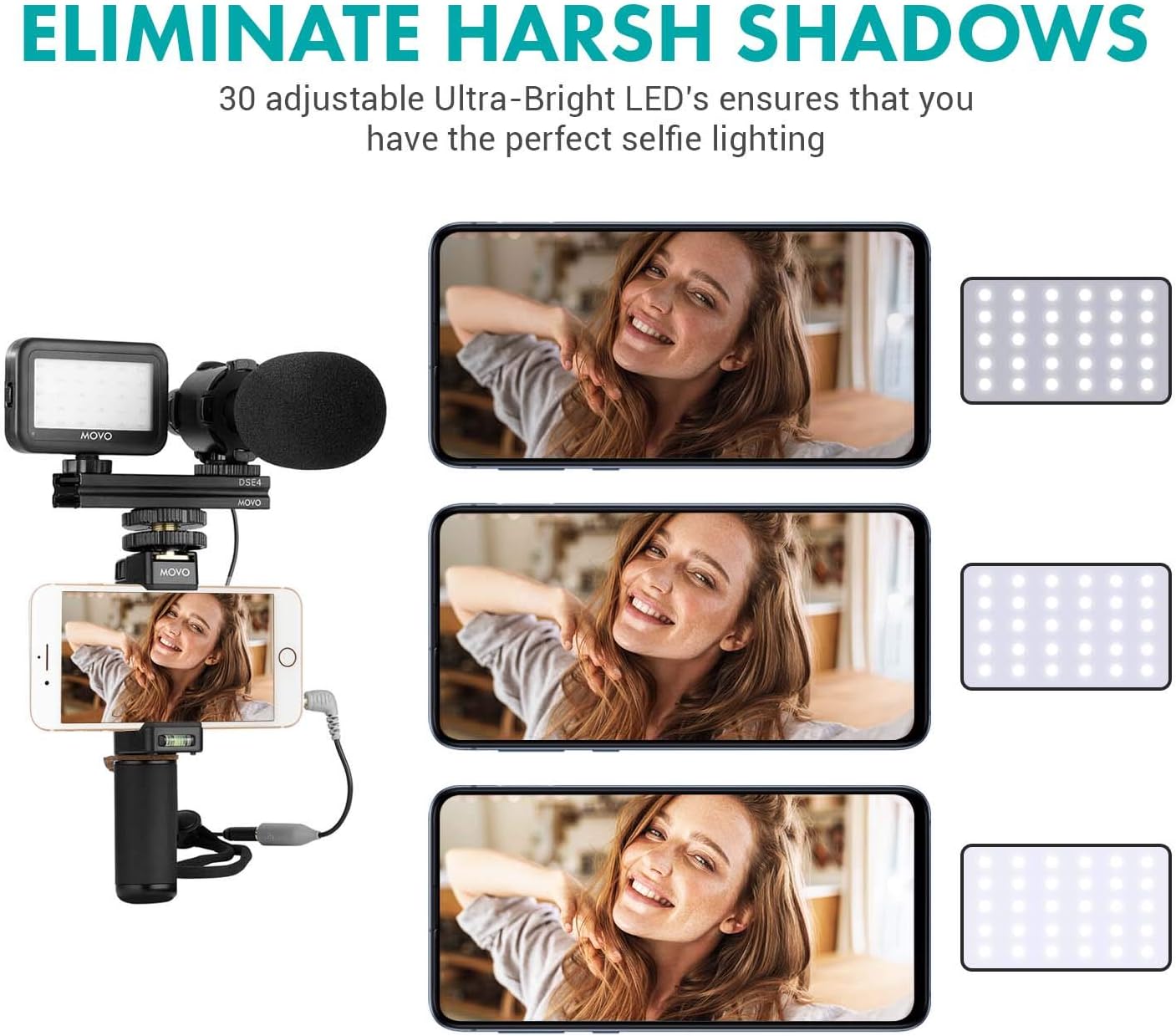 Movo Smartphone Vlogging Kit V7 with Grip Rig, Stereo Microphone, LED ...