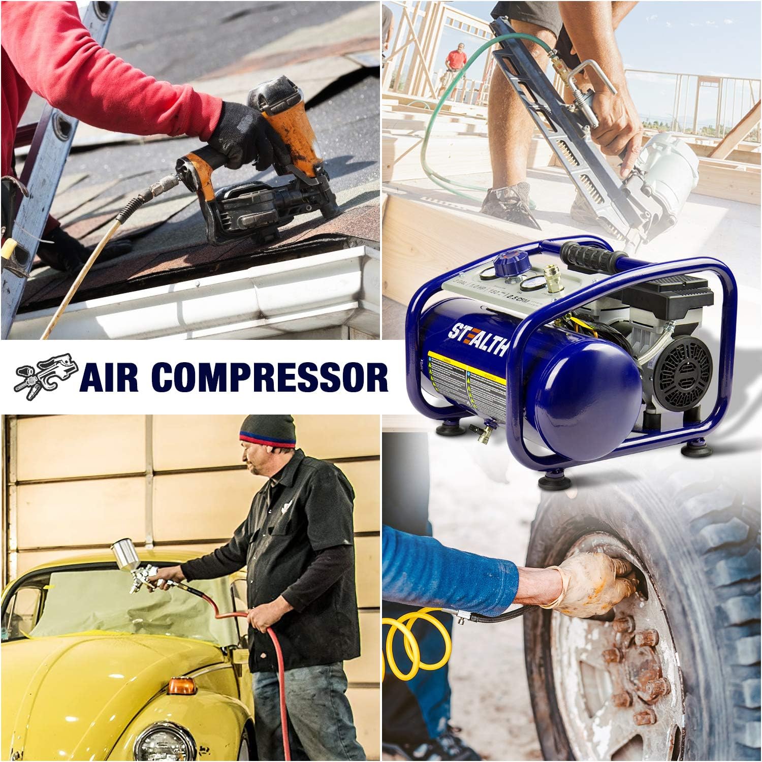 Stealth Portable Ultra Quiet Air Compressor,3 Gallon,Oil-Free Pump,1HP ...
