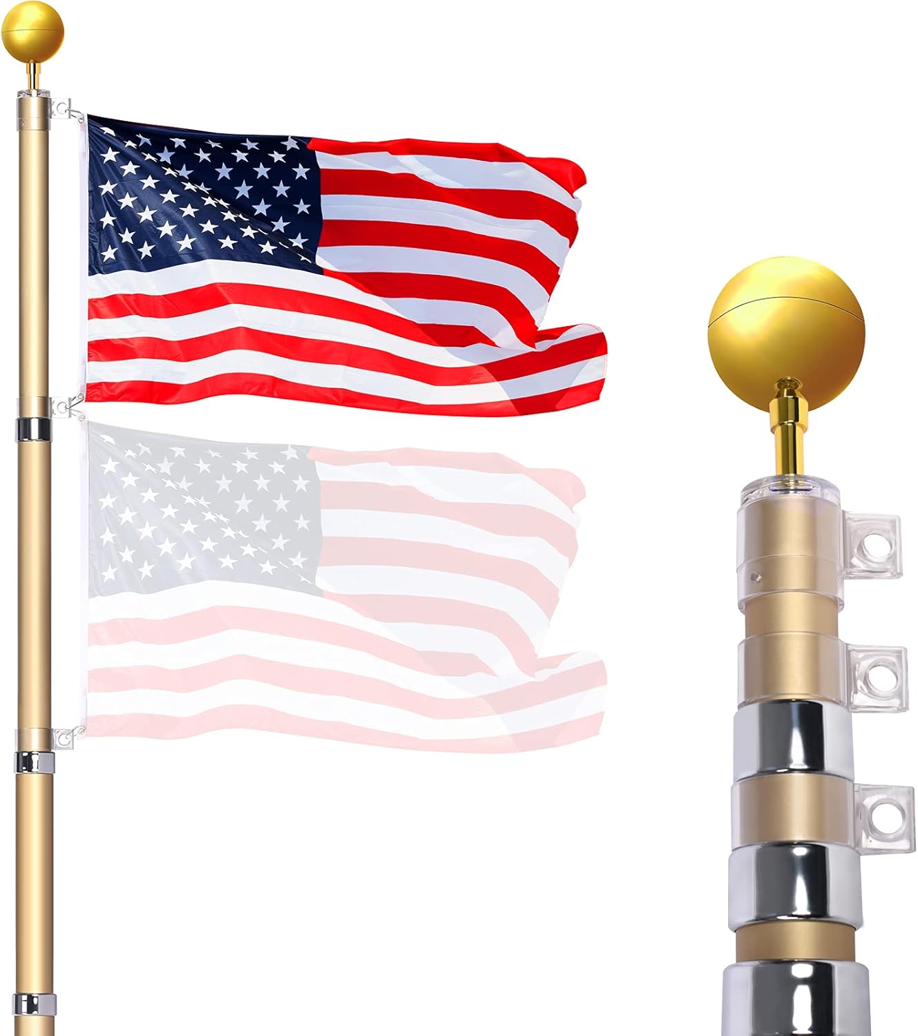 WinisKi Telescoping Flag Pole 20ft Black Extra Thick, Outdoor Heavy ...