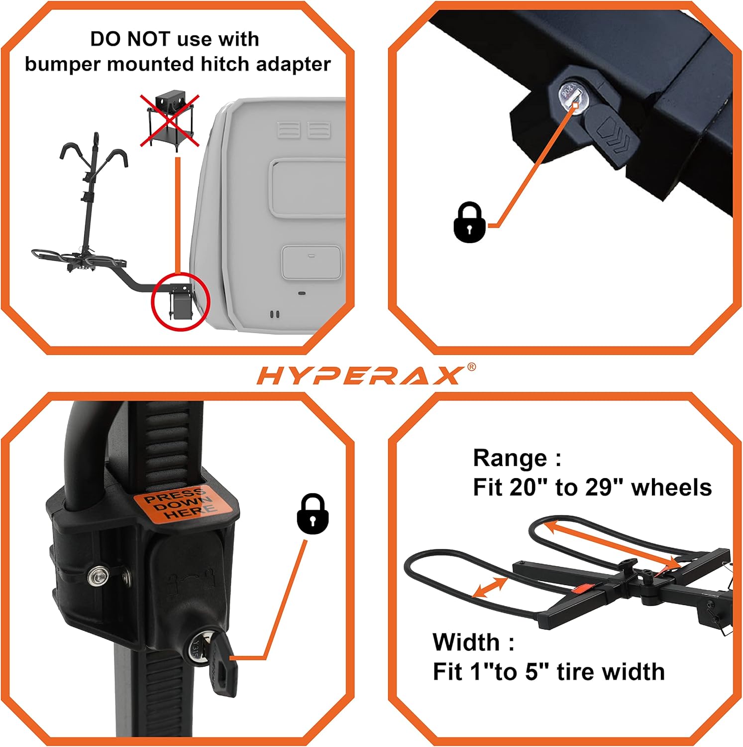 HYPERAX Volt RV Hitch Mounted E Bike Rack Carrier for RV, Camper, Motorhome, Trailer, Toad with ...