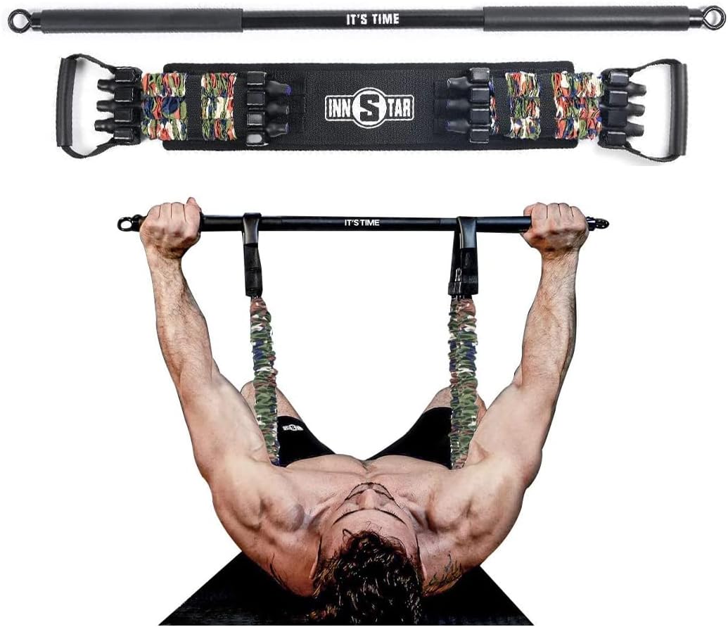 INNSTAR Adjustable Bench Press Band with Bar, Upgraded Push Up ...