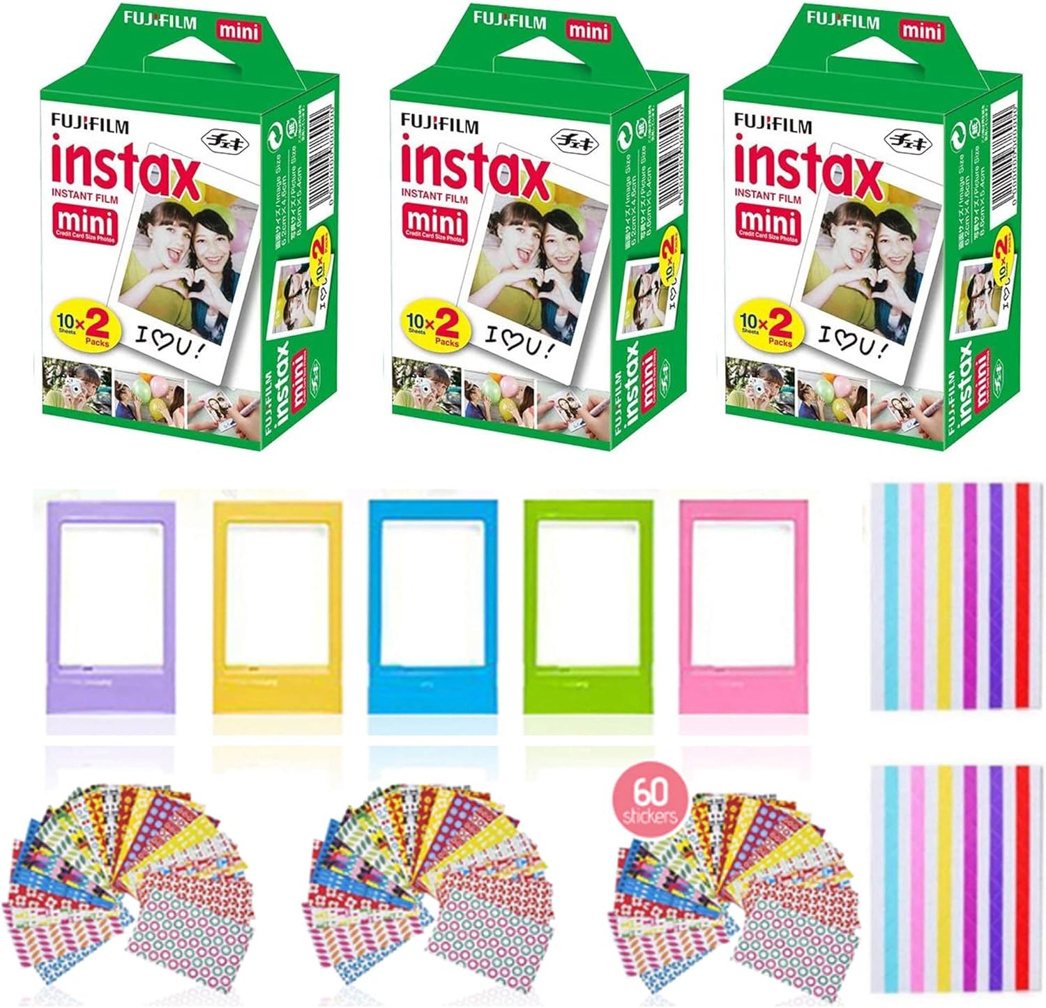 Fujifilm Instax Mini Instant Film (3 Pack, 60 Sheets) 5 Plastic Desk ...