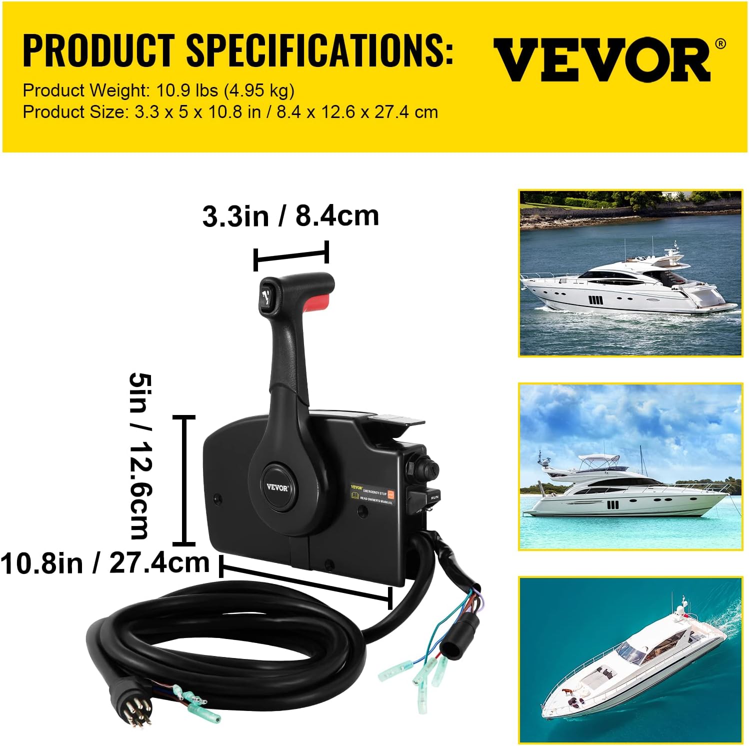 Mophorn Outboard Remote Control 881170A15 Boat Motor Side Mount Remote ...