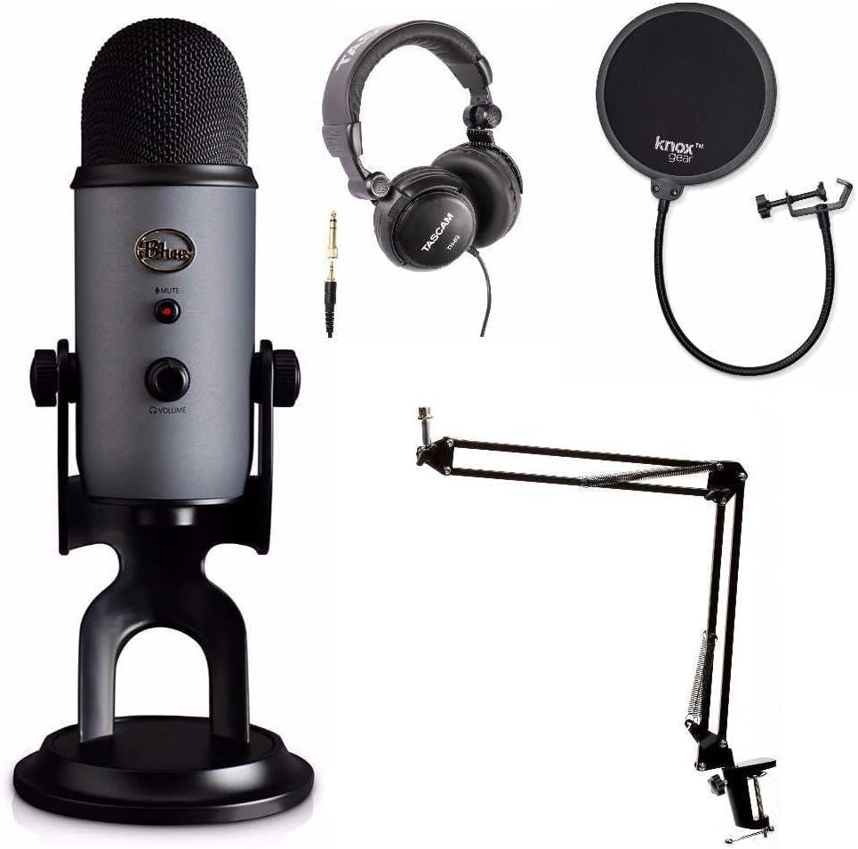 BLUE Microphones Yeti Slate USB Microphone Bundle with Knox Studio ...