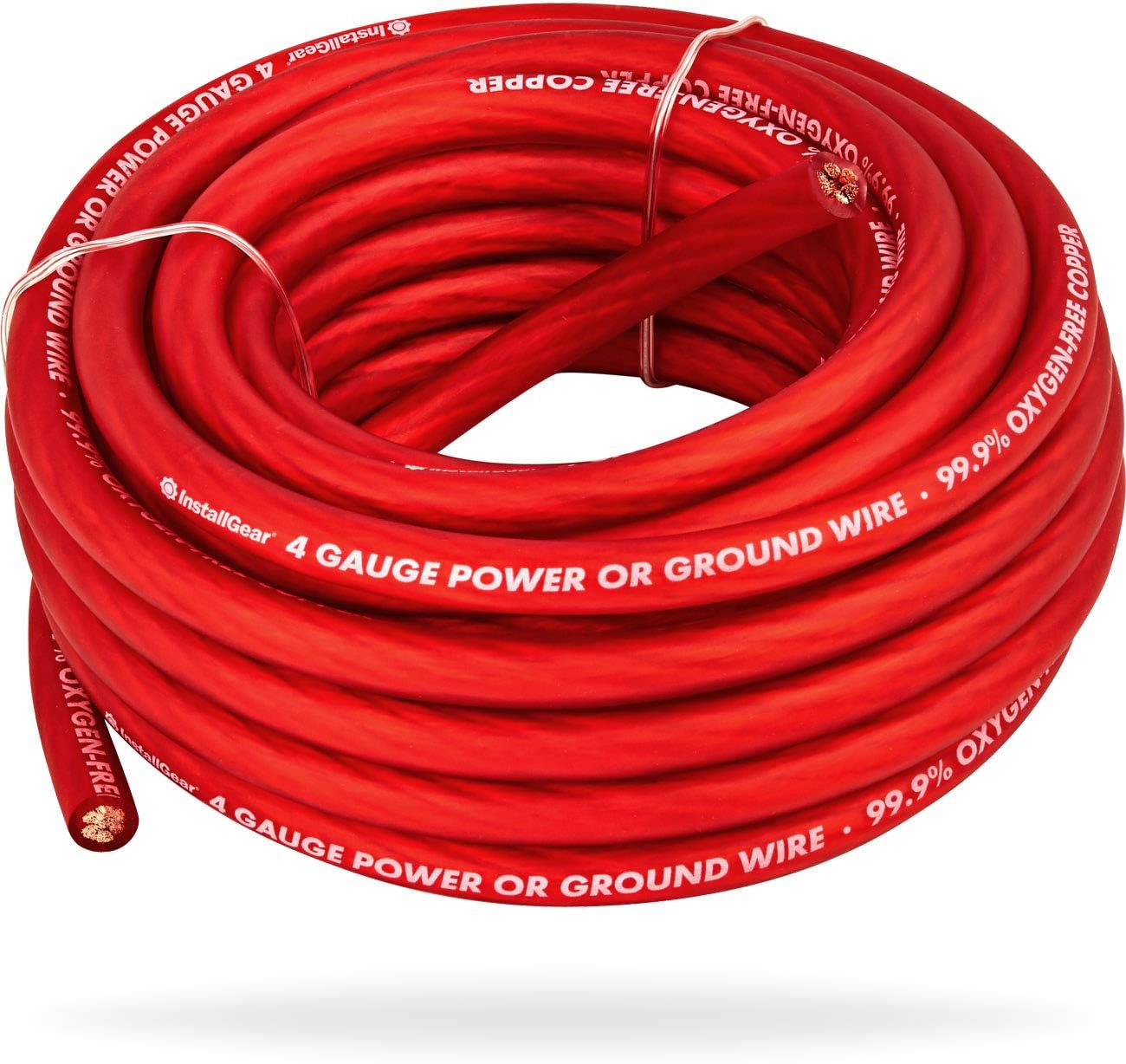 InstallGear 1/0 Gauge Red 25ft Power/Ground Wire - OFC (99.9% Oxygen ...