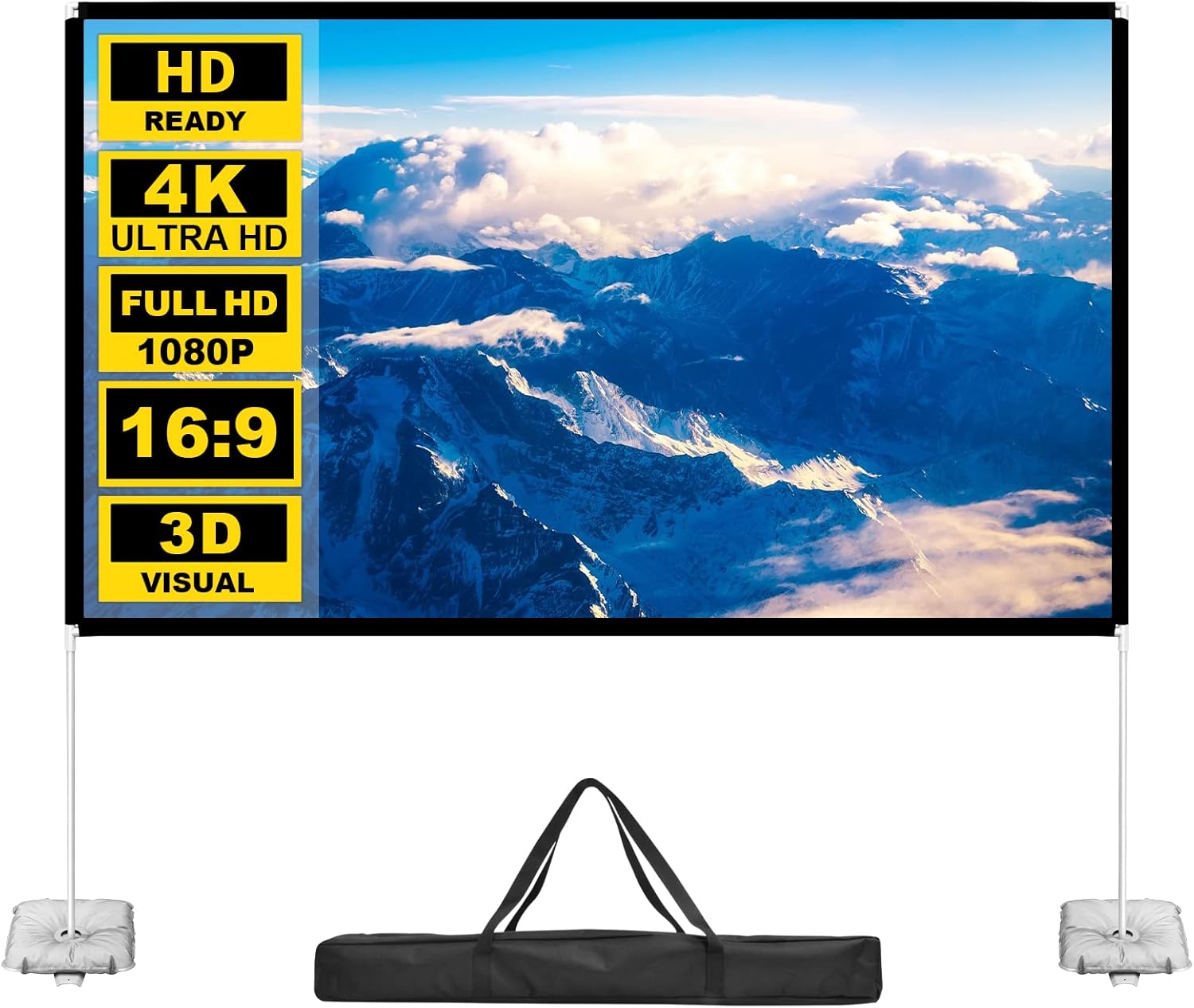 Projector Screen 120 inch HD 4K Portable Movie Screen (16:9) 3D Fast ...