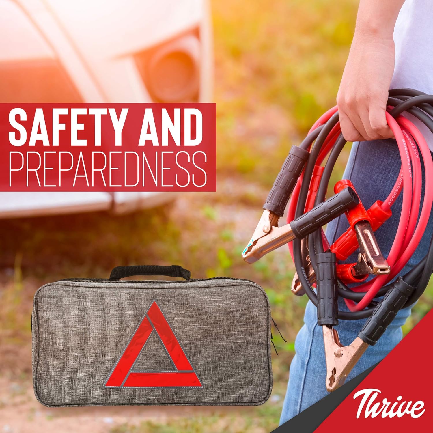 Thrive Car Emergency Kit with Jumper Cables + First Aid Kit | Auto Emergency Kit & Car ...