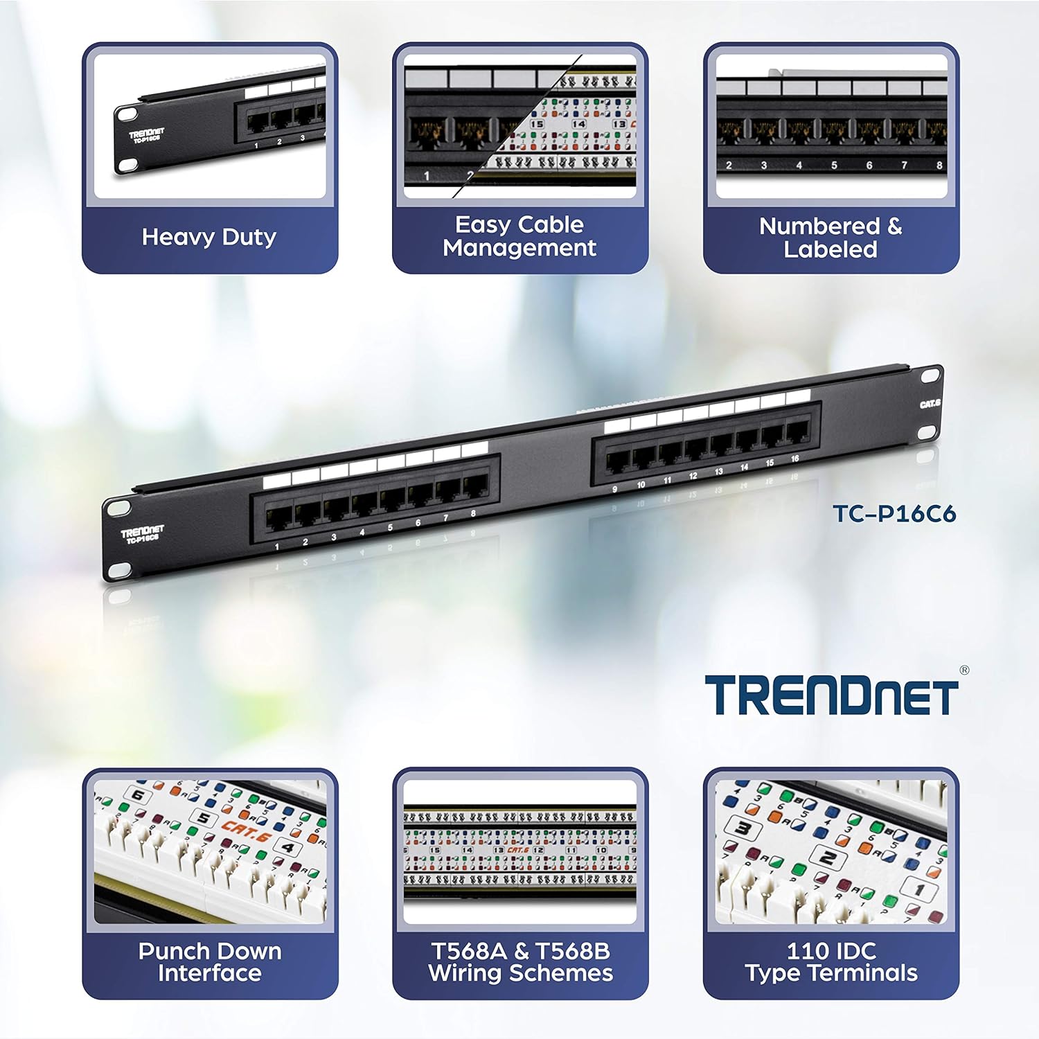 TRENDnet 48-Port Cat6 Unshielded Patch Panel, Wallmount or Rackmount ...
