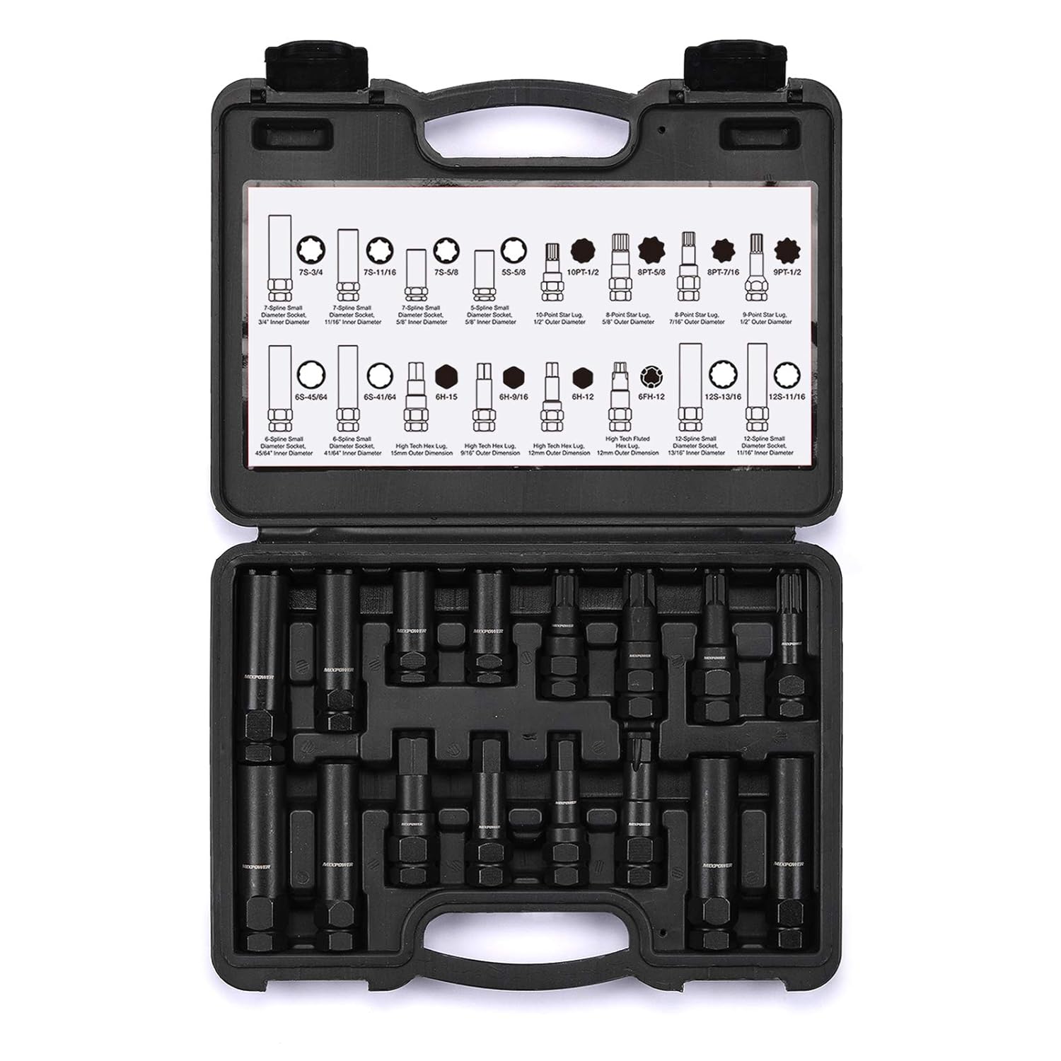 MIXPOWER 16-Piece Locking Lug Nut Master Key Set of Spline Star and Hex ...