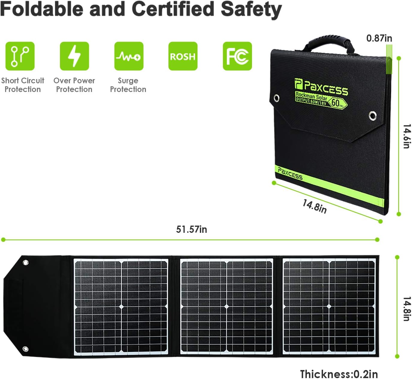 PAXCESS 60W 18V Portable Solar Panel, Off Grid Foldable Solar Charger ...