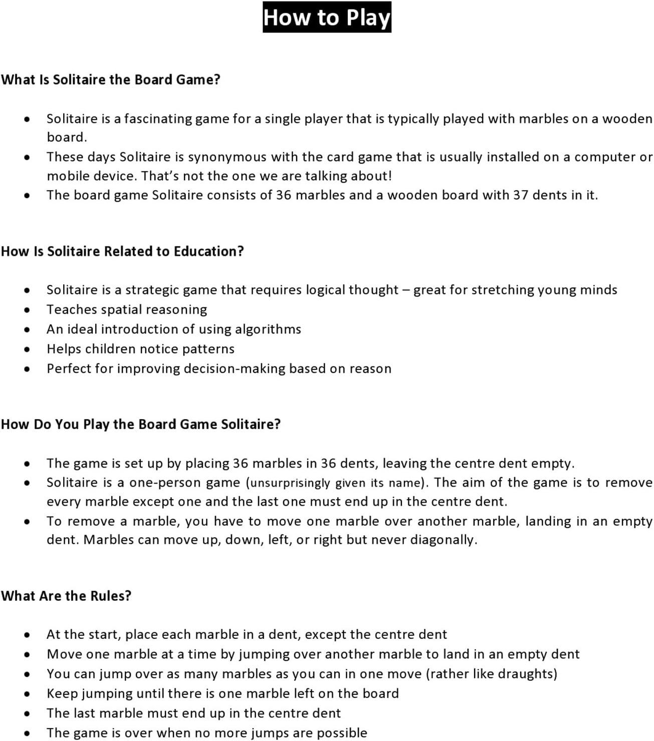 Mahogany Wooden Finish Authentic Handmade Solitaire Board Game Set with ...