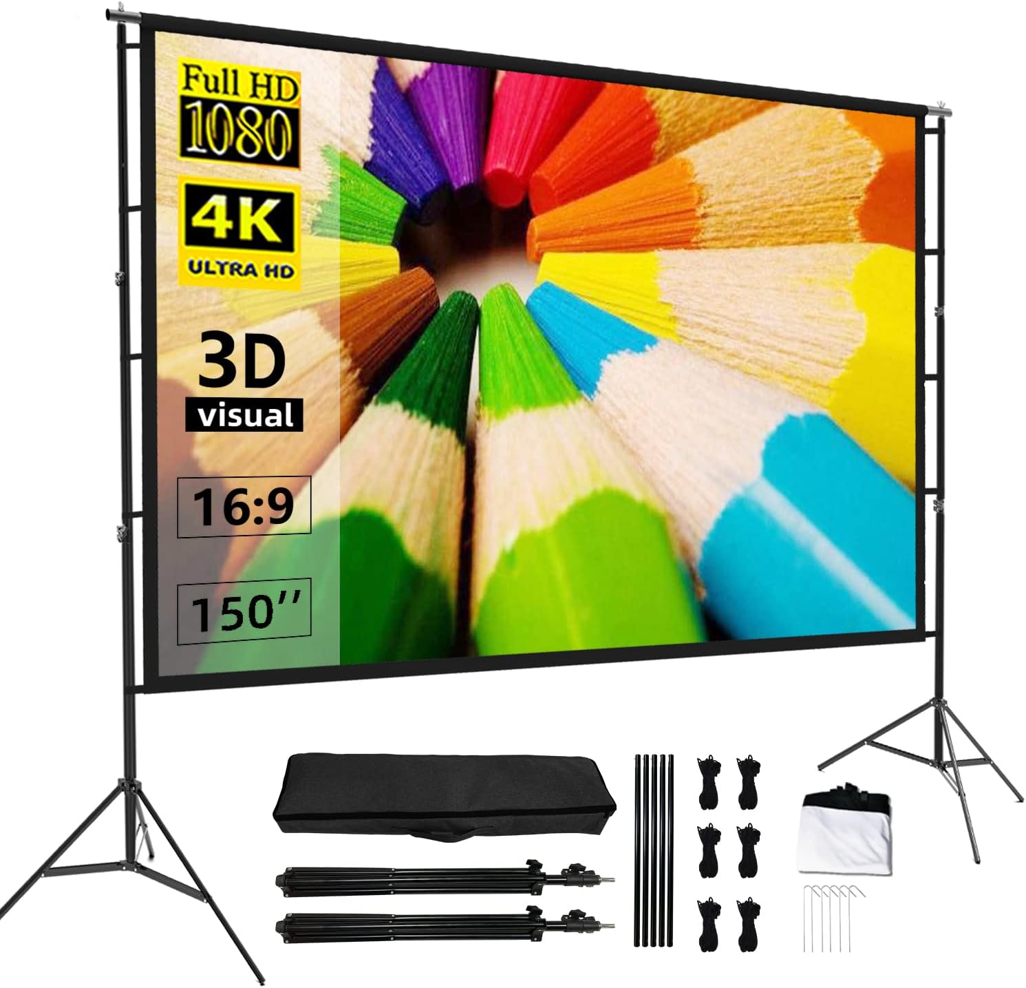Projector Screen with Stand, Towond 150 inch Indoor Outdoor Projection ...
