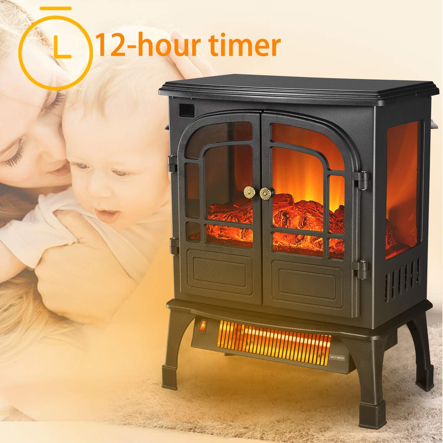 1500W Electric Fireplace Heater with Remote Control, Freestanding ...