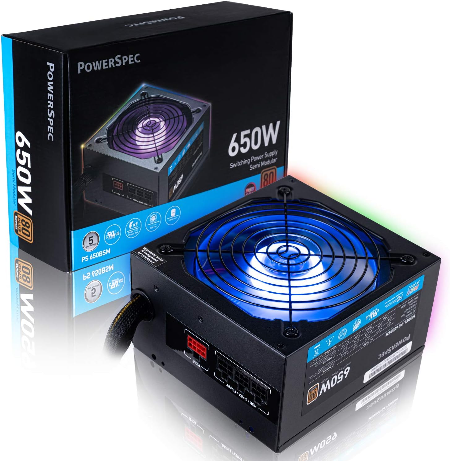 PowerSpec 650 Watt 80 Plus Bronze Semi Modular ATX Power Supply with ...