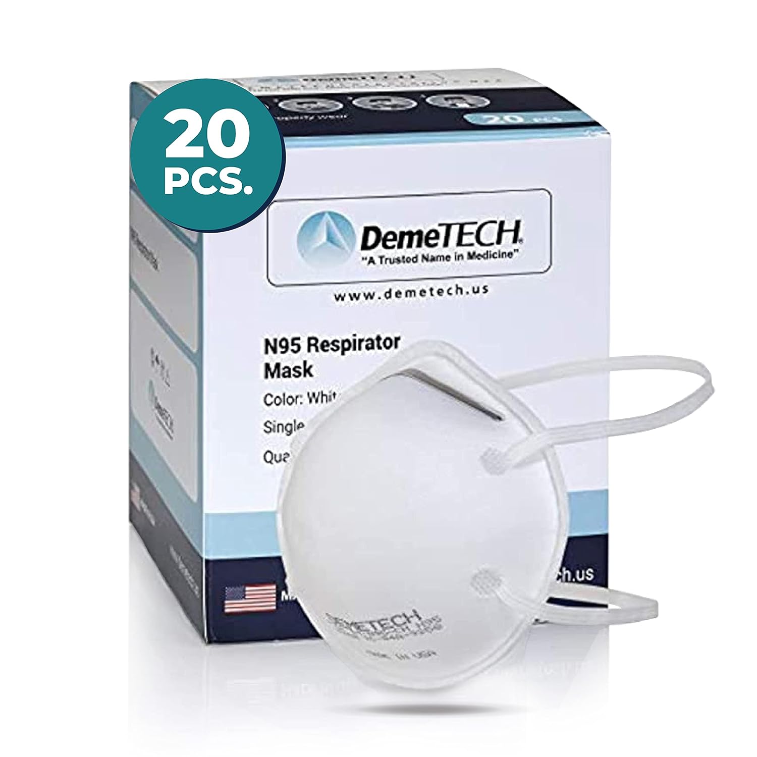 DemeTECH DemeMASK N95 Respirator Cup Style - Made in the USA - 20 Qty ...