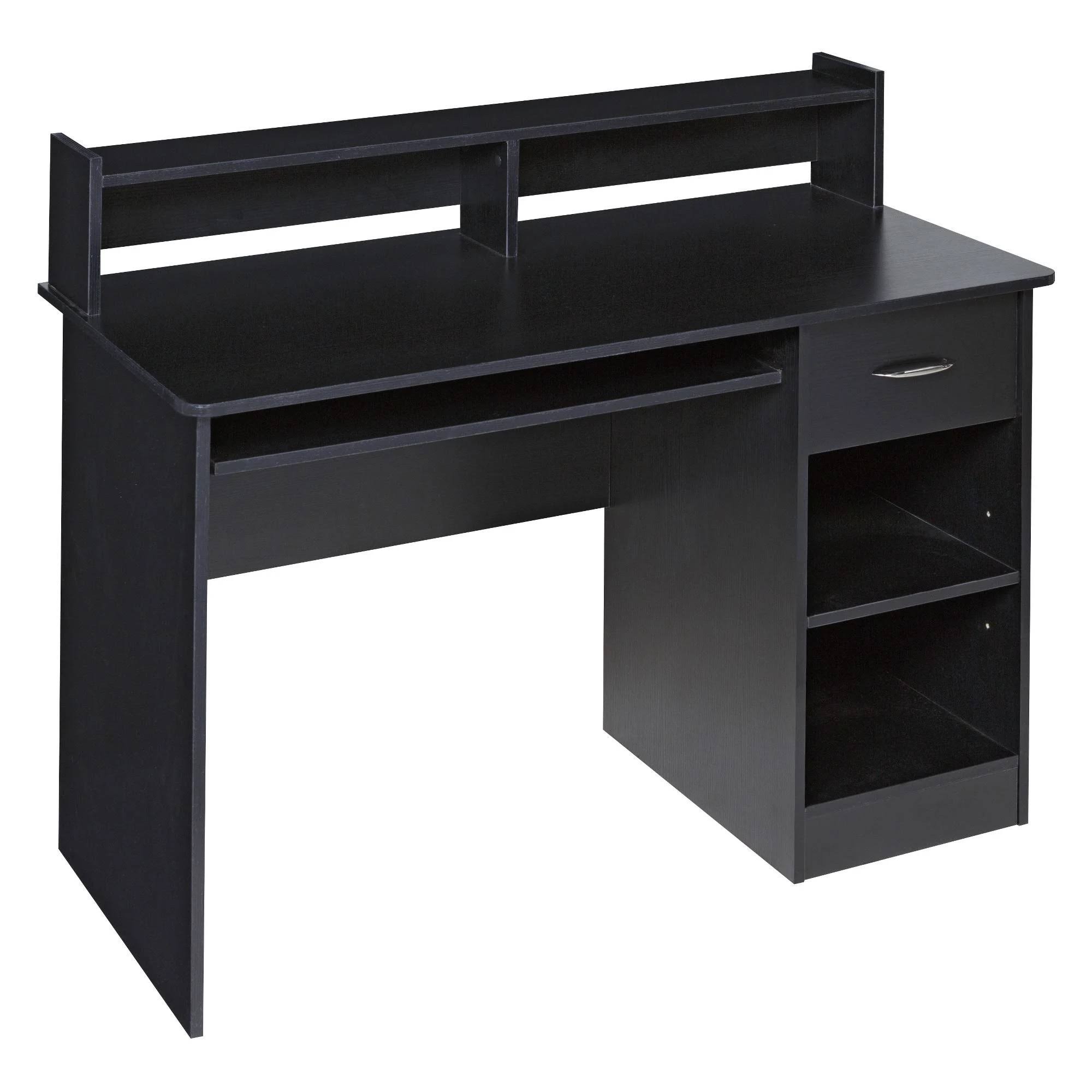 OneSpace Essential Computer Desk with Hutch, Black - Revivalcandy