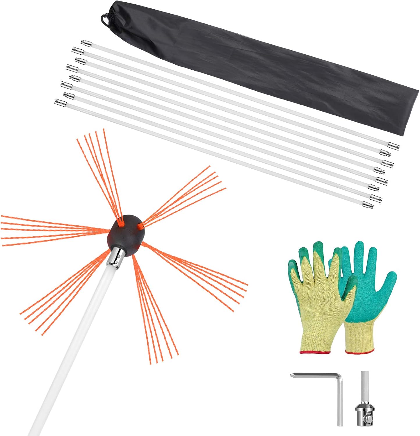 26FT Chimney Sweep Kit Reusable Fireplace Cleaning Tool Vent Cleaner ...