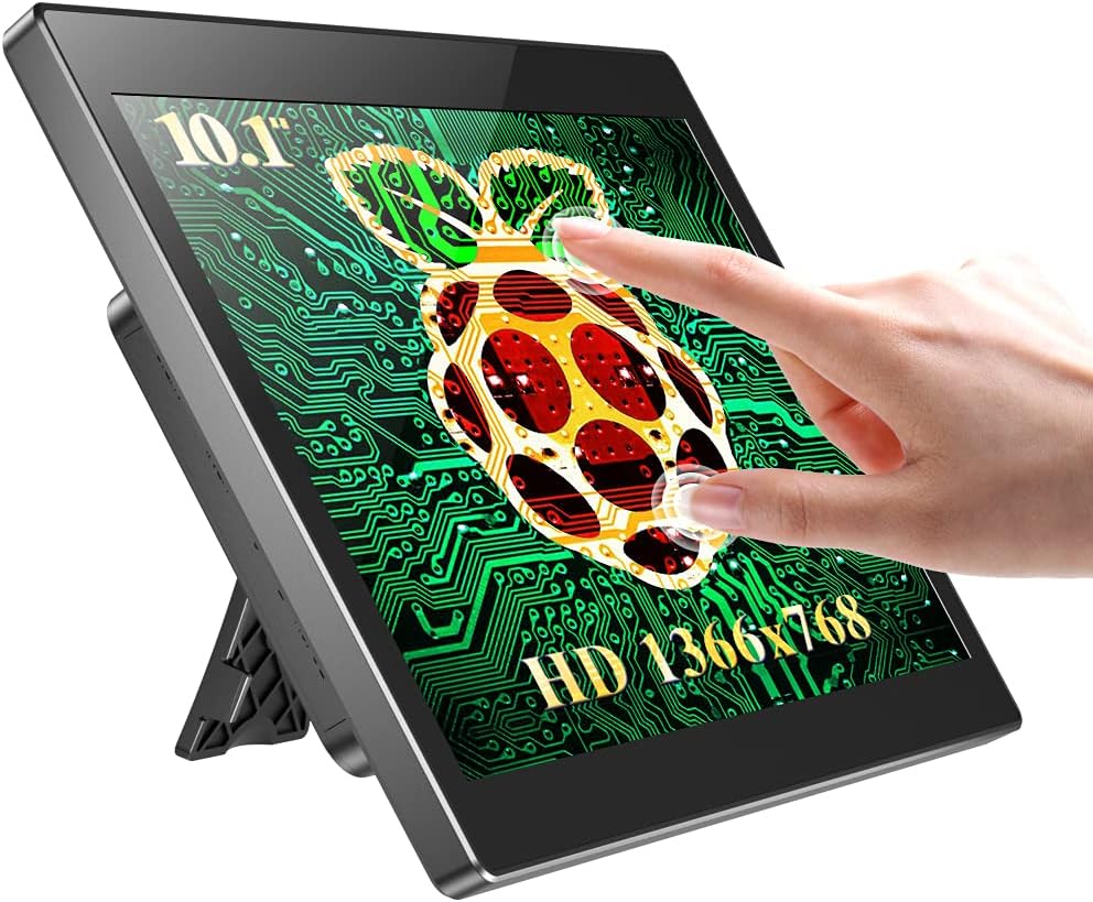 Monitors Raspberry Pi 4 Touchscreen Monitor with Case & Fan & Stand, 10.1’’ 1280x800 Ultra Wide ...