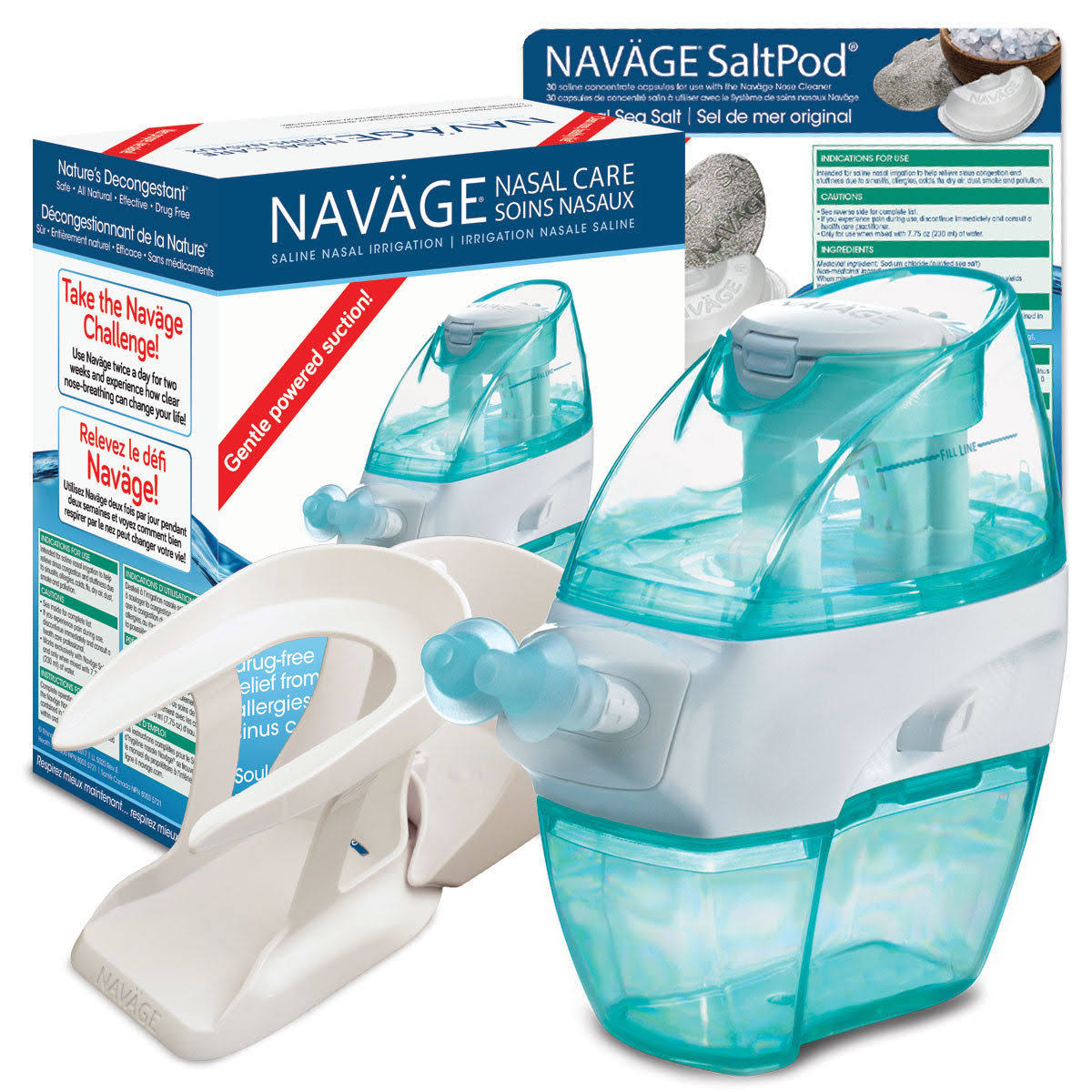 Navage Nasal Irrigation Starter Bundle with SaltPods Countertop Caddy ...