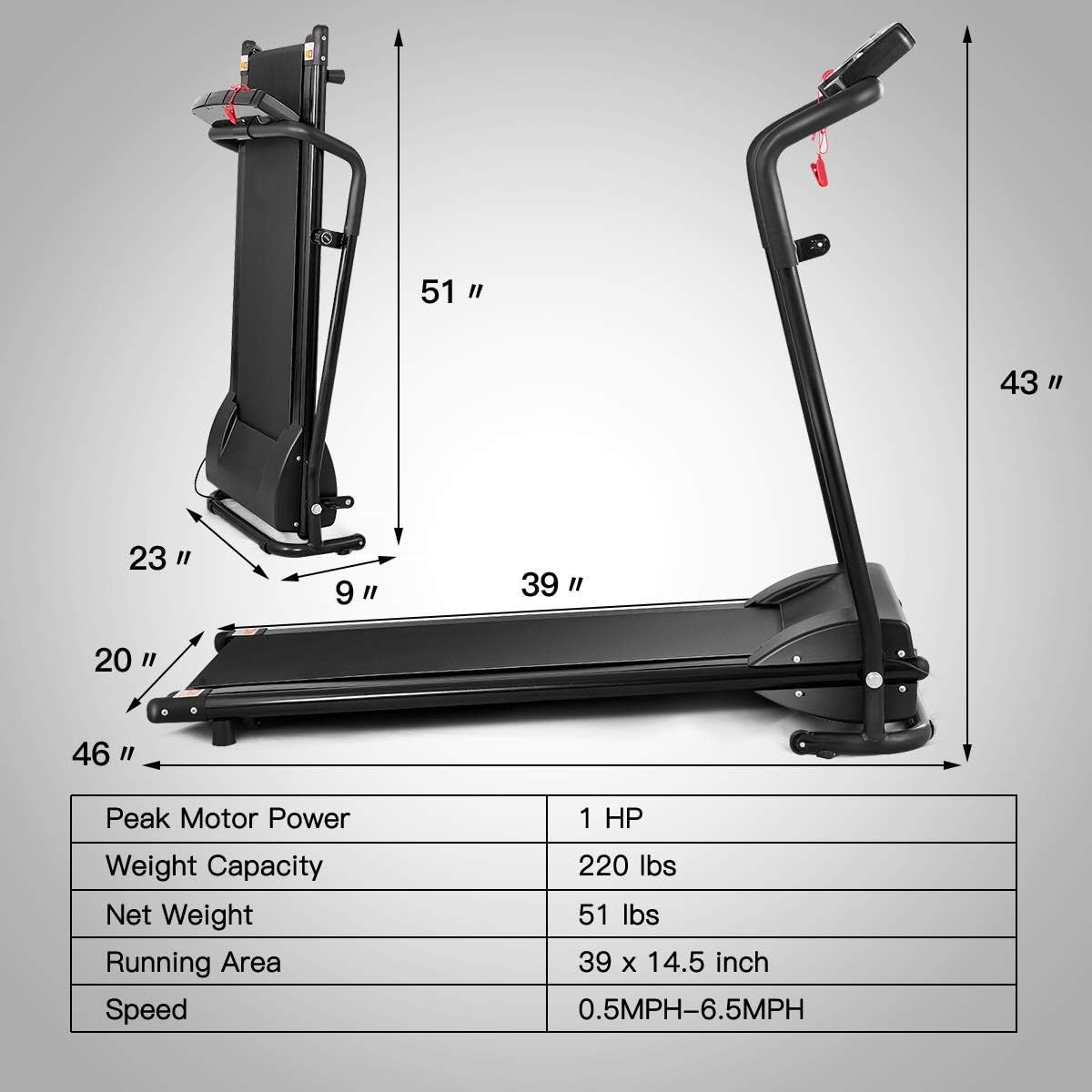 GYMAX Folding Treadmill, Electric Motorized Running Walking Machine ...