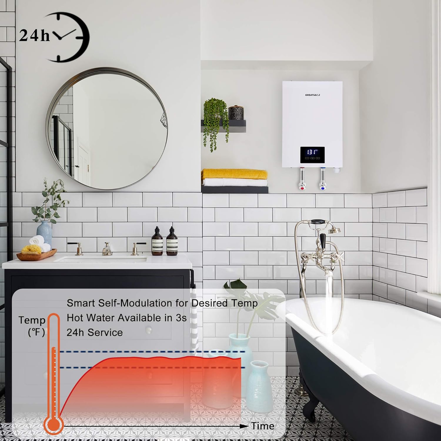 Tankless Water Heater Electric 9kW Instant Hot water Heater Self ...