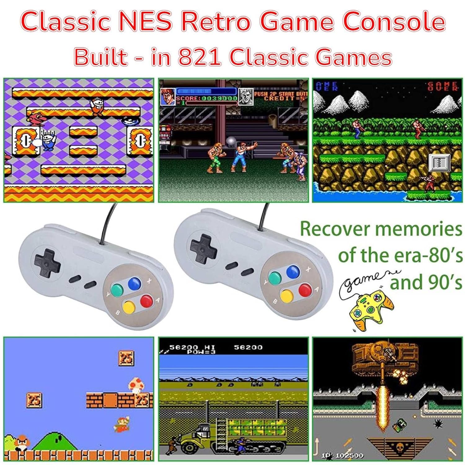 821 Classic Retro Game Console, Classic Retro Game System Built-in 821 ...