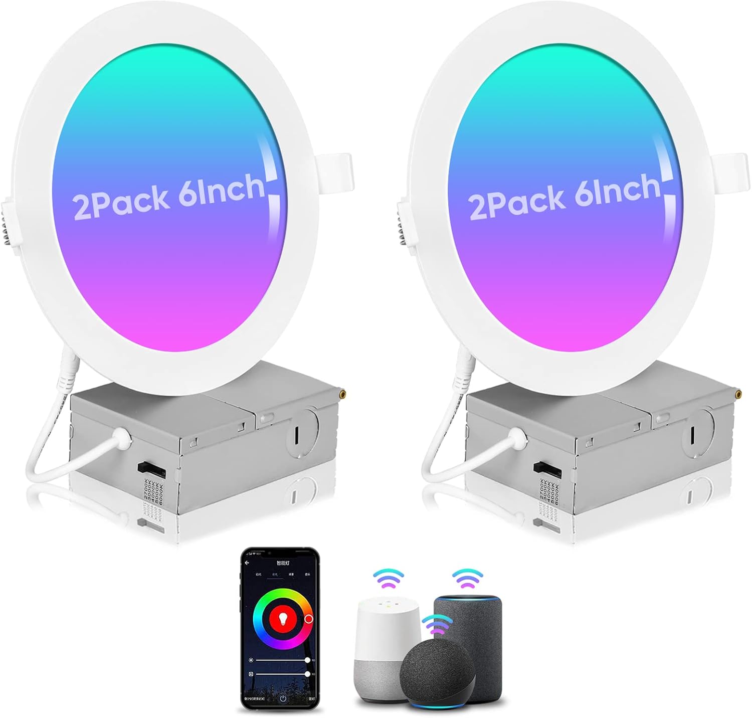 Smart Led Recessed Lighting 6 Inch,WiFi Color Changing Recessed ...