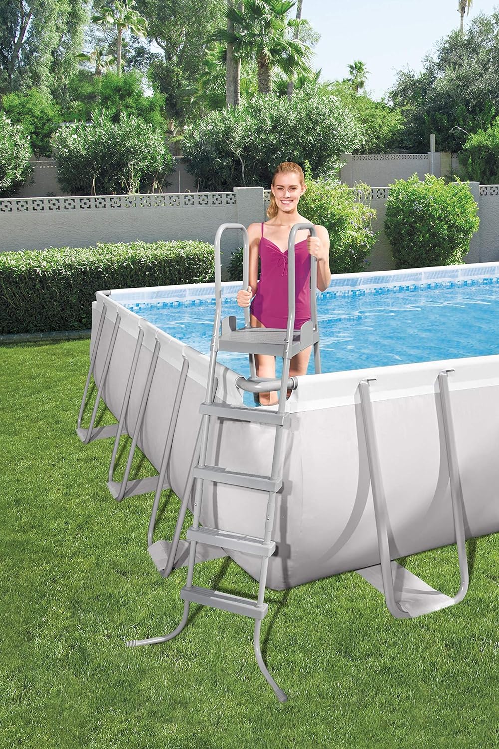 Bestway 58337E 52-Inch Durable Steel Above Ground Swimming Pool Ladder ...